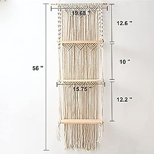 ELASAD Macrame Wall Hanging Plant Shelf, 3-Tier Macrame Shelves Boho Bathroom Shelf, Handmade Boho Floating Shelves for Plants and Decor