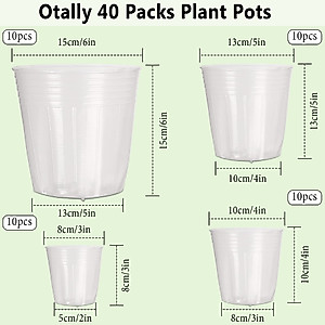 UPINS Clear Nursery Pots 40 Packs 3/4/5/6 Inches Plant Pots with Drainage Hole Seedling Transparent Plastic Gardening Pots Durable Seed Starter Pots Reusable for Plants Vegetables