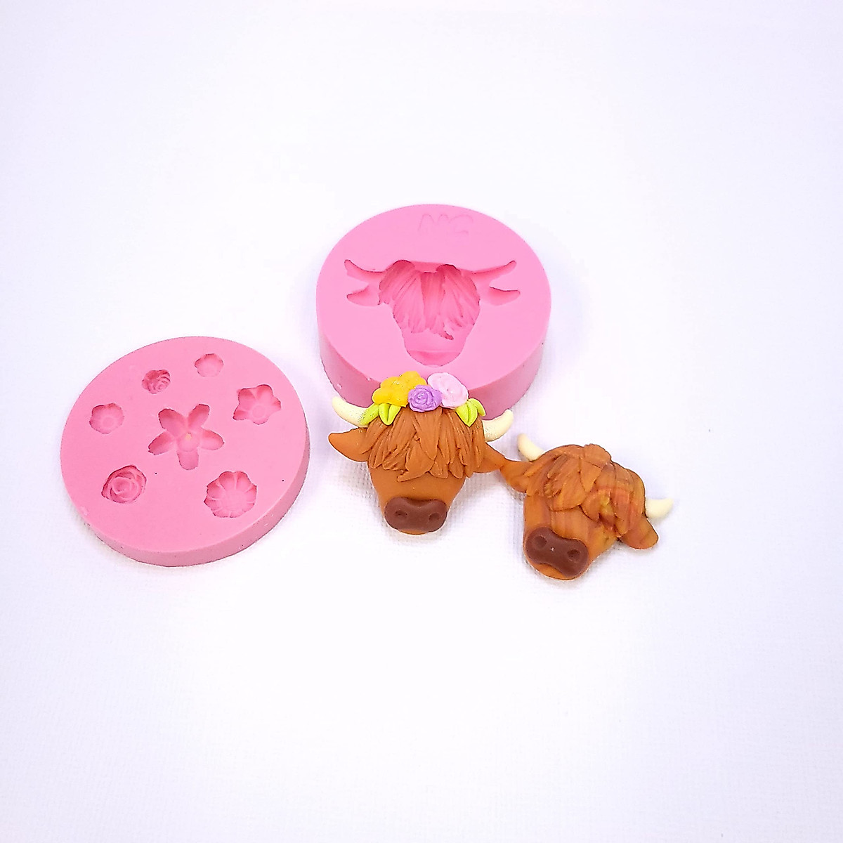 Highland cow head highland cattle farm Multi Project Silicone Mold DIY polymer clay molds resin molds (Only head & flowers) NC085AB
