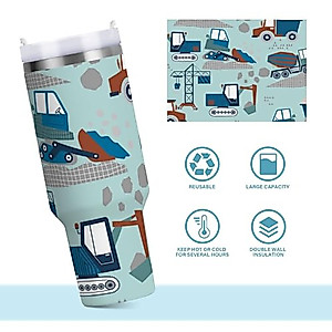 ARGTILDN 30 oz Tumbler Excavator Crane Tractor Insulated Travel Mug with Handle and Straw Lid Stainless Steel Vacuum Coffee Cup Tea Beverage Container Water Bottles for Car Sports office