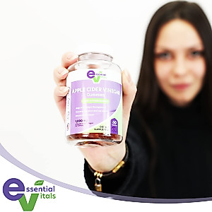Essential Vitals - Apple Cider Vinegar Gummy Vitamins - 60 Count - (Vegan, Gluten-Free, Non-GMO, Vitamin B6, B12, Beetroot, Pomegranate)
