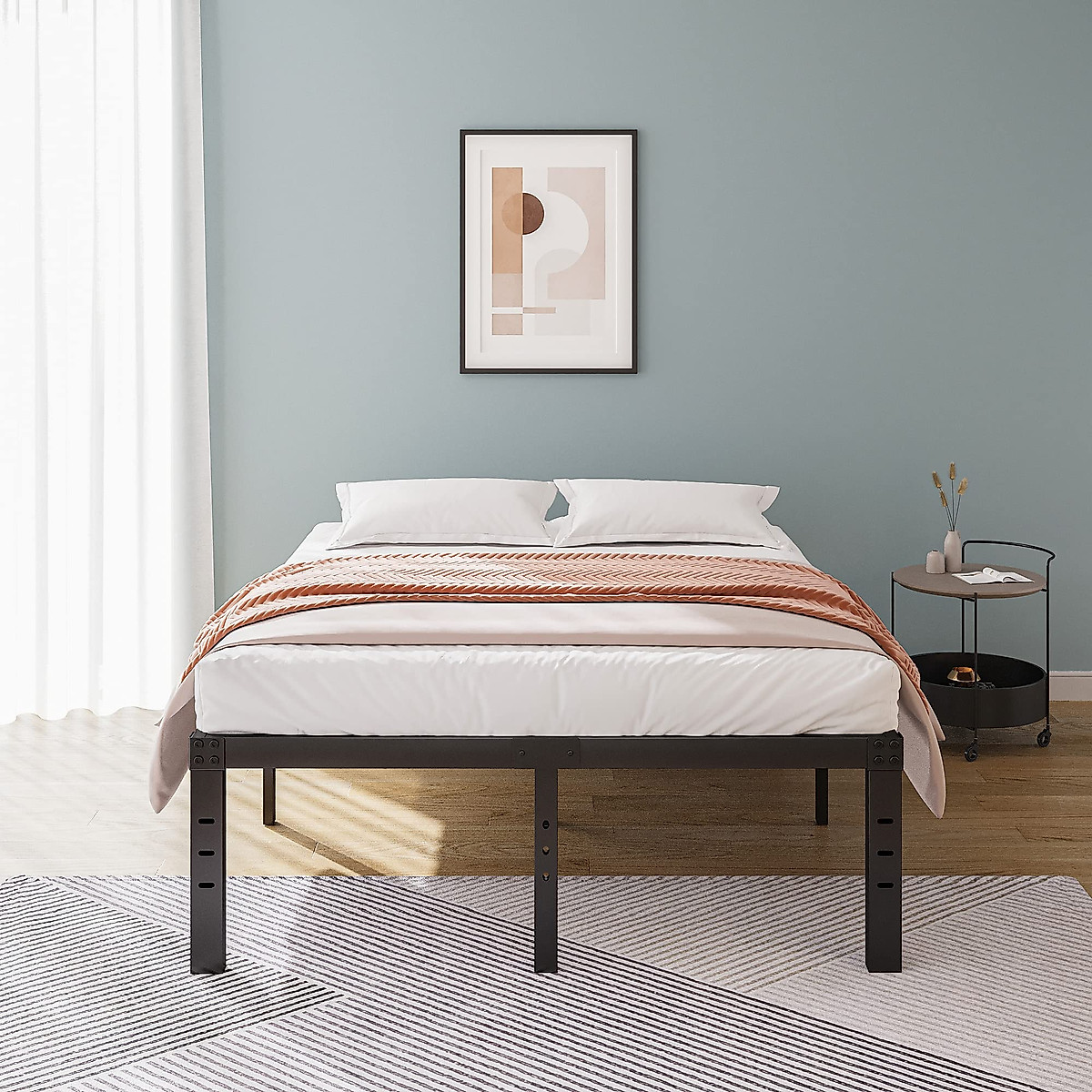 Neslime 18 Inch High Queen Bed Frame No Box Spring Needed, Heavy Duty Metal Platform Bed Frame Queen Size for Heavy People, Easy Assembly, Noise Free, Black