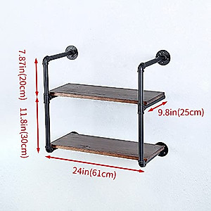JIANZHUO Industrial Pipe Shelving Floating Shelves,Rustic Wall Shelf Wood Hanging Shelf, Pipe Shelves Wall Mounted,Bookshelves Shelving Bookshelf (2 Tier,24in)