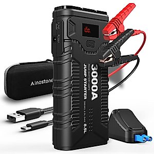 Ainostone Jump Starter 3000A Peak Car Battery Jump Starter 20800mA/h Portable Auto Battery Booster Pack for Up to 8.5L Gas & 6.5L Diesel Engine 12V Car Power Bank Charger with Carry Case LCD Display