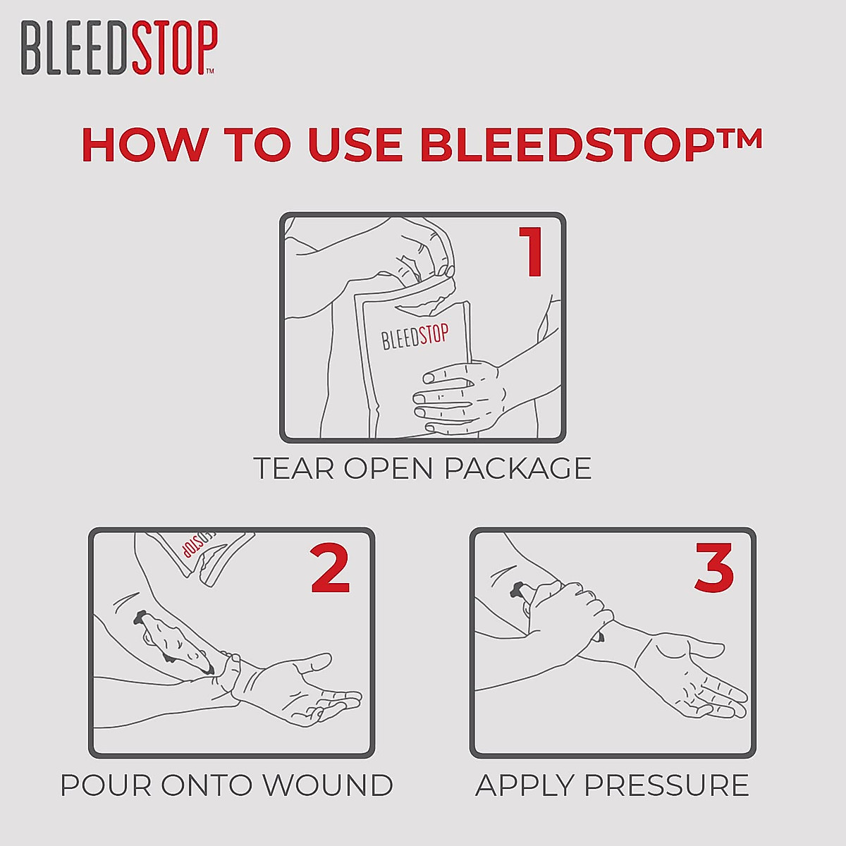 BleedStop™ First Aid Powder for Blood Clotting, Trauma Kit, Blood Thinner Patients, Camping Safety, and Survival Equipment for Moderate to Severe Bleeding Wounds or Nosebleeds - 4 (20g) Pouches
