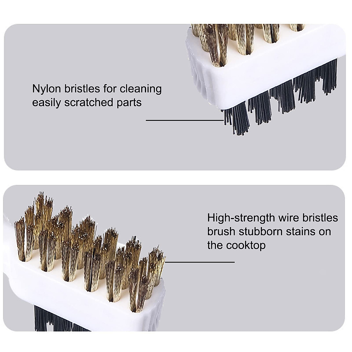 Deep Gas Stove Brass Wire Brushes, 4-in-1 Gas Stove Cleaning Brush Kitchen Scrubber Brush with Stiff Bristles Cooktop Scraper for Range Hood Grease Grime Stovetop Cleaning(2 Pcs)