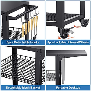 inkmin Outdoor Dining Table Three-Shelf Trolley Movable BBQ Cart Stainles Commercial Multifunctional Kitchen Food Prep Worktable Patio Bar Table