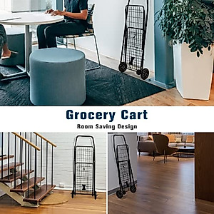 Folding Shopping Cart,Grocery Utility Shopping Cart with Four Wheels,Compact Folding Portable Cart Saves Space for Convenient Storage,Lightweight Easy to Move Holds up to Max 90Ibs,Black