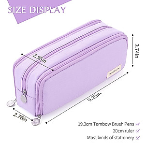 CICIMELON Large Capacity Pencil Case 3 Compartment Pouch Pen Bag for School Teen Girl Boy Men Women (Purple)