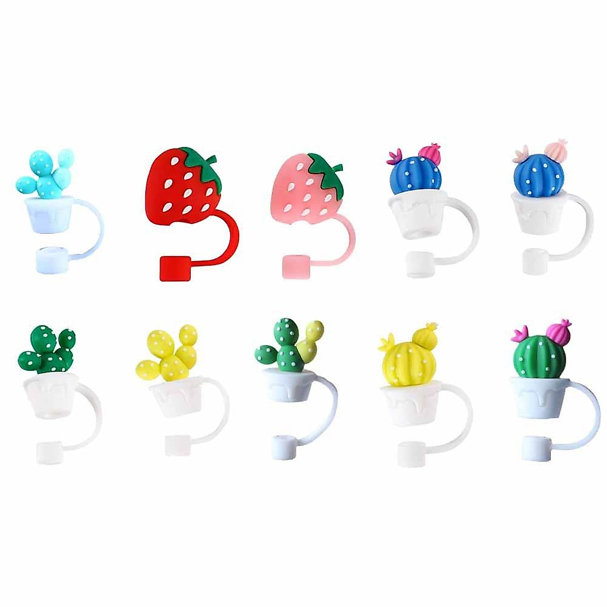 1Pcs Cactus Strawberry Straw Tips Cover Straw Covers Cap for Reusable Straws Straw Protector Potted Plants Style