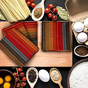 Urban Villa Kitchen Towels Cuisine Stripes Premium Quality 100% Cotton Dish Towels Mitered Corners Ultra Soft (Size: 20X30 Inch) Red Multi Highly Absorbent Bar Towels & Tea Towels - (Set of 6)