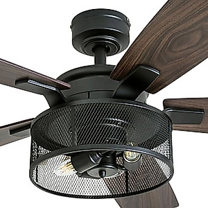 Honeywell Ceiling Fans Carnegie, 52 Inch Industrial Style Indoor LED Ceiling Fan with Light, Remote Control, Dual Mounting Options, 5 Dual Finish Blades, Reversible Airflow - 50614-01 (Matte Black)