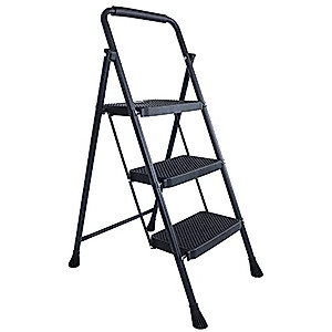 Elevon Folding Step Stool with Wide Anti-Slip Pedal, ​330​lbs Sturdy Steel Ladder, 3-Step