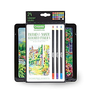 Crayola Signature Blend & Shade Soft Core Colored Pencils in Tin, Gift - 24 Count, Blend & Shade Colored Pencils