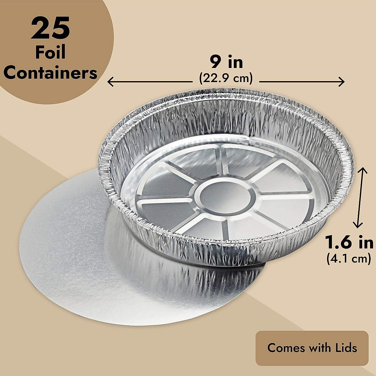 25 Pack 9 Inch Round Aluminum Pans with Lids, Disposable Foil Pie Tins for Baking, Roasting, Broiling, Cooking