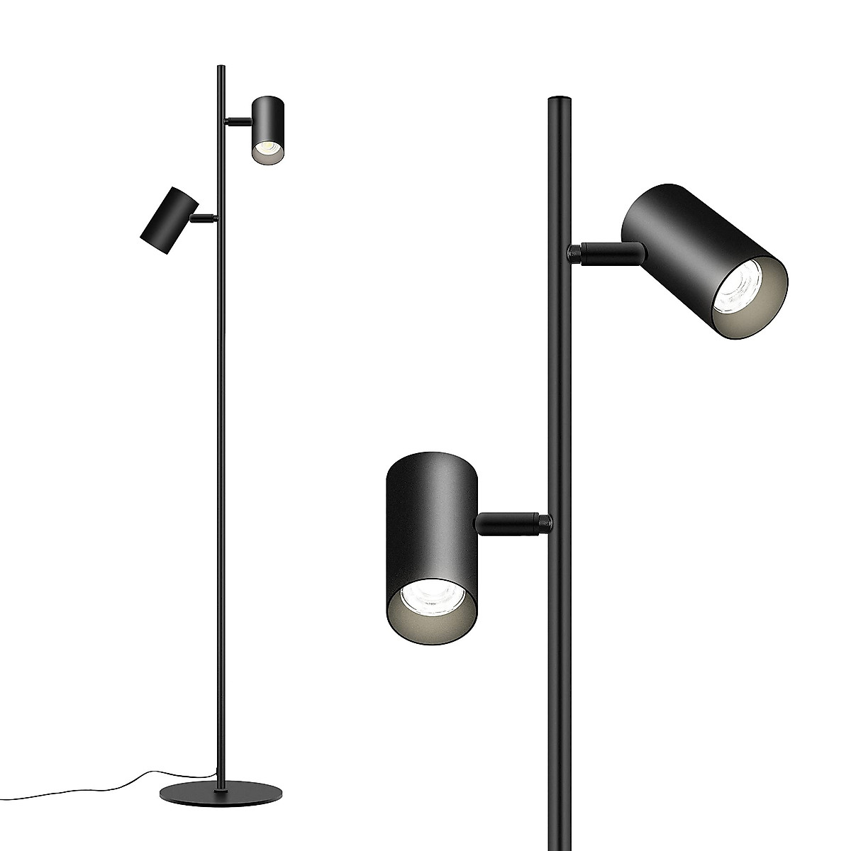 Industrial Floor Lamp for Living Room, Modern Reading Standing Lamps with Eye Care 2-Heads 4 Brightness 3000K Soft Light LED Tree Floor Lamp, CRI95 Tall Pole Natural Light Living Room Office Decor