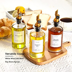 VITEVER Olive Oil Dispenser, Glass Oil Bottle Set,Coffee Syrup Dispenser for Kitchen, Orange-ish Cooking Oil and Vinegar Dispenser Set with Weighted Pourer, Funnel and 64 Labels