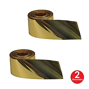 Beistle 2 Piece Indoor Outdoor Metallic Plastic Birthday Streamers for Wedding Receptions, Graduation Parties, New Year's Eve Decorations, 2" x 200', Gold