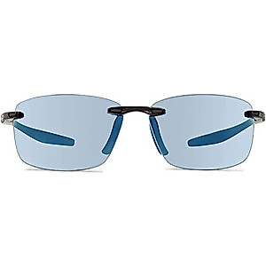 Revo Descend XL: Polarized Filters UV, Large Rimless Rectangle Rectangular Sunglasses, Black Frame with Blue Water Lens (RE 1070XL 01 BL)