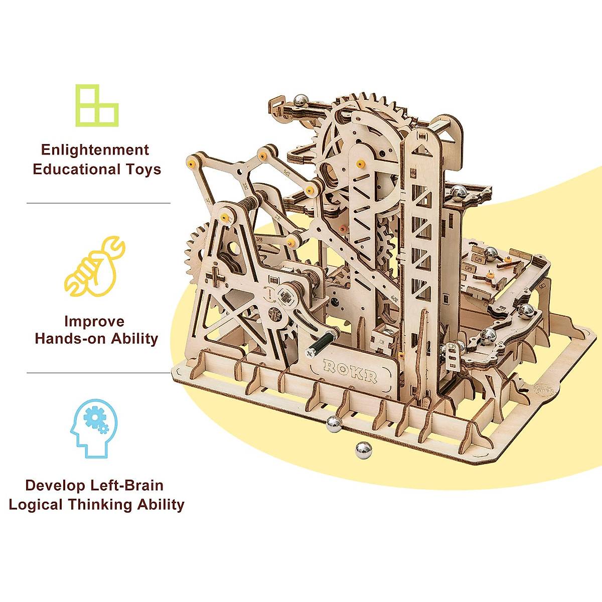 ROKR Marble Run 3D Wooden Puzzles Model Building Kits for Adults - Educational Project Brain Teaser, DIY Crafts for Adults & Kids (Ladder)