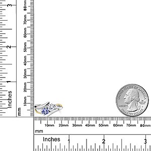 Gem Stone King 925 Silver and 10K Yellow Gold White Moissanite and Blue Tanzanite and White Moissanite 2-Stone Crossover Ring For Women (0.98 Cttw, Size 8)