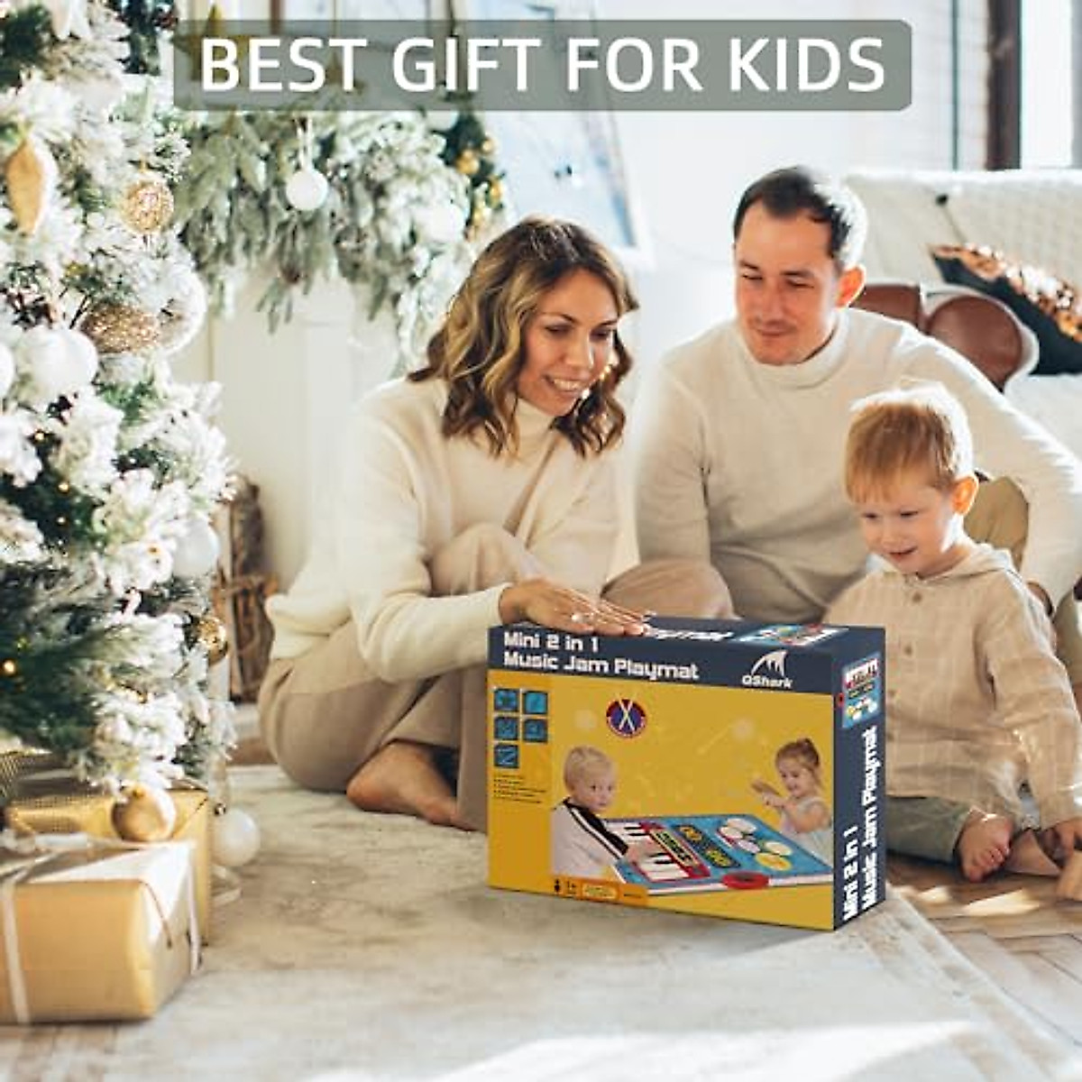 QShark 2 in 1 Music Learning Toys for Baby Toddler 1 2 3 Years Old Boys Girls | 13 Keys Piano Keyboard & 5 Drum Kits | Built-in Demo, 4 Instrument Sounds, Volume Control, Birthday Gift for 1+ Boy Girl