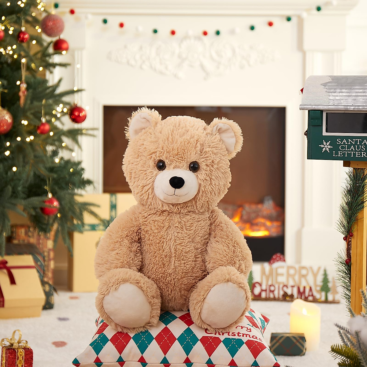 Tezituor Teddy Bear Stuffed Animal, Small 18 inch Teddy Bear Cute Plush Bear, Christmas Birthday Valentines Day Teddy Bear Gift for Girlfriend Girl Boy, Tan