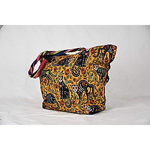 Cat-On-The-Bag Dia De Los Muertos Con Gatos Large Gothic Day of the Dead Cat Themed Over The Shoulder Canvas Purse for Women for Everyday Use, Shopping and More