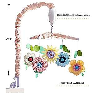 MOVEBO- Floral Musical Crib Mobile for Baby Girls and Digital Music Box with 12 lullabies (Floral Baby Crib Mobile)