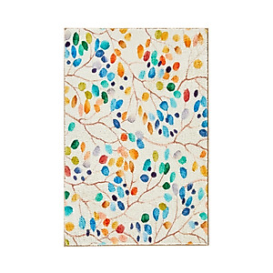 Washable Colorful 4x6 Area Rugs Carpet in Blue and Yellow - Boho Modern Indoor Entryway Rugs Non-Slip, Thin Soft Cute Botanical Plants Leaves Throw Rugs for Kitchen Bedroom Dining Living Room Dorm