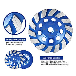 SALI 4.5 Inch Concrete Grinding Wheels 14 Turbo Diamond Segments 5/8-11 Arbor Diamond Grinding Wheel Fit for Paint, Epoxy, Mastic, Coating Removal