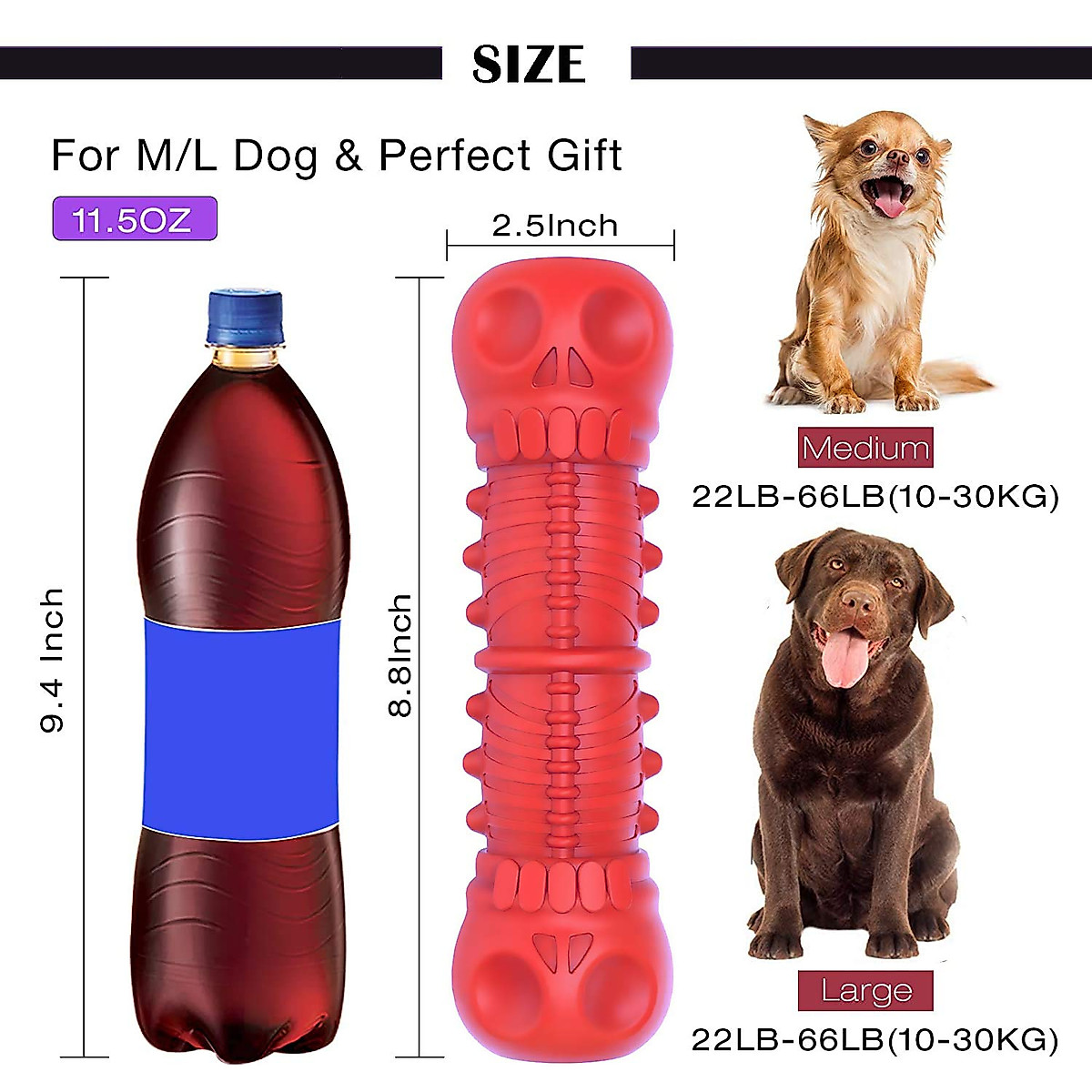 Dog Squeaky Toys Almost Indestructible,bfuee Dog Chew Toys for Aggressive Chewers, Toughest Natural Rubber,Pet Chew Toys for Medium and Large Breed,Bone Shape