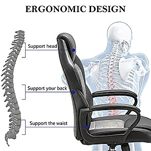 Rocking Office Chair Ergonomic with Arm Computer Desk Chair Swivel Adjustable Hight Home Office Desk Chair of Metal Leather Mesh Computer Chair Grey