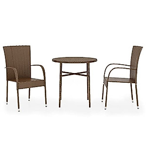qiangxing 3 Piece Patio Dining Set Outdoor Patio Dining Set Outdoor Patio Furniture Patio Set Patio Table and Chairs Set Poly Rattan Brown 3098027