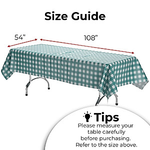 Exquisite Picnic Table Cover - 12 Pack Premium Rectangle Plastic Tablecloth - Teal & White Checkered BBQ Plastic Table Cover - Gingham Checkerboard Disposable Plastic Tablecloth 54" x 108" Rectangle
