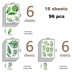 Finduat 96 Pcs Palm Leaf Wall Stickers Decals, Floor Decals, Classroom Home Party Decoration Removable Tropical Plants Tree Leaves Stickers for Kids Nursery Room Decor