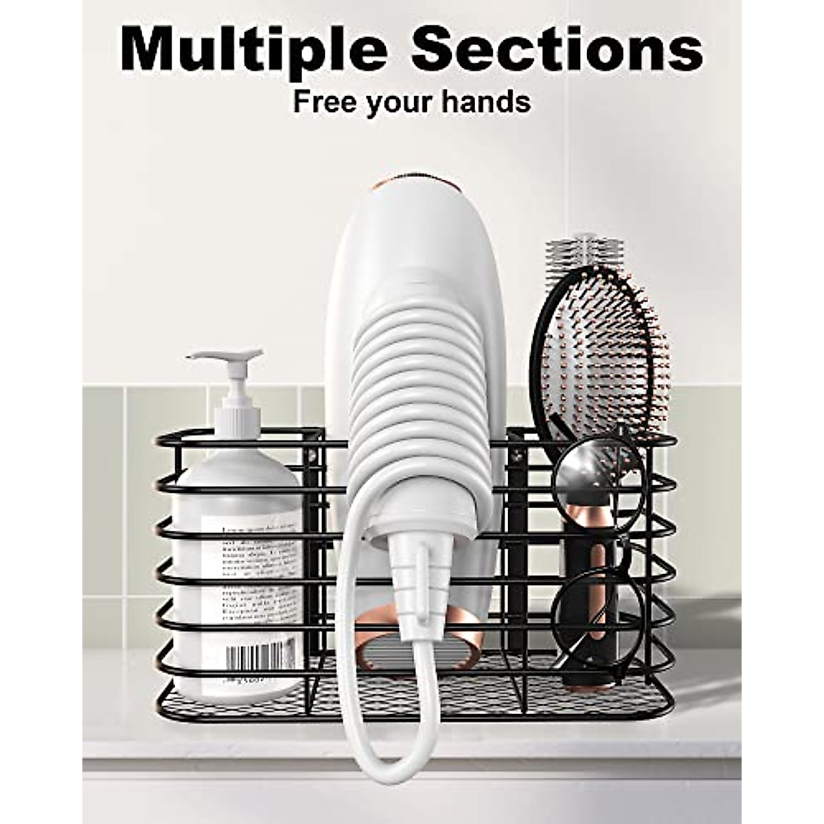 ULG Hair Dryer Holder, Hair Tool Organizer, Blow Dryer Holder, Wall Mounted, Bathroom Organizer for Hair Dryer, Flat Irons, Curling Wands, Hair Straighteners, 3 Sections, Black