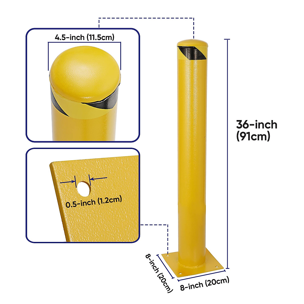 DorBuphan 2Packs 36-4.5 Bollards 4-1/2" OD 36" Height Safety Bollard Yellow Powder Coat Street Bollard Parking Post 4 Free Anchor Bolts for Garage or Parking Lot