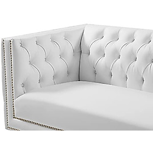 Meridian Furniture 651White-S Michelle Collection Modern | Contemporary Sofa with Deep Button Tufting, Nailhead Trim and Sturdy Gold Iron Legs, 90" W x 34" D x 30" H, White