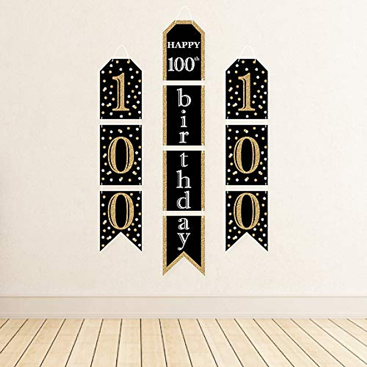 Big Dot of Happiness Adult 100th Birthday - Gold - Hanging Vertical Paper Door Banners - Birthday Party Wall Decoration Kit - Indoor Door Decor