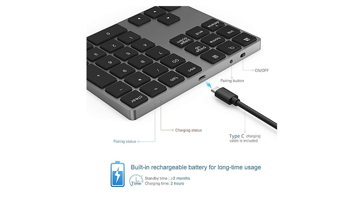 Lekvey Bluetooth Number Pad - Slim & Rechargeable Keypad