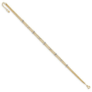 IceCarats 14K Two Tone Gold Triple Strand 9 inch Anklet Summer Beach Foot Ankle Bracelet