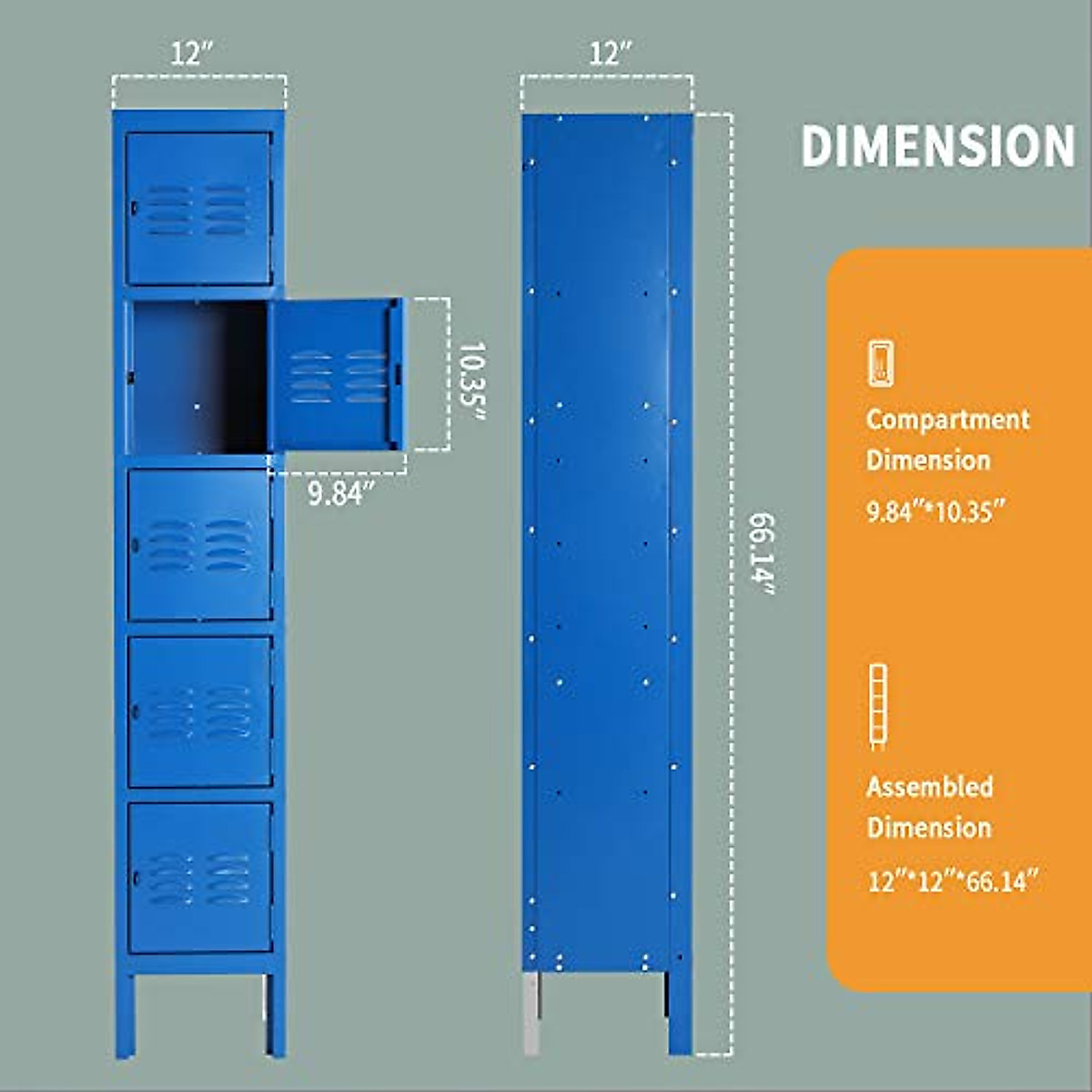 INTERGREAT Metal Locker for Office Storage Locker Employees Locker for School Gym Lockers Corridor Locker Five Tier Box Blue 5 Door
