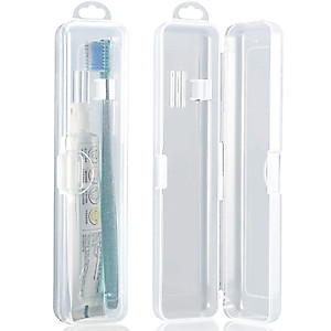 Patelai 2 Pack Travel Size Toothbrush Case Holder Portable Clear Toothbrush and Toothpaste Storage Container Hard Plastic Transparent Carrying Box for Traveling