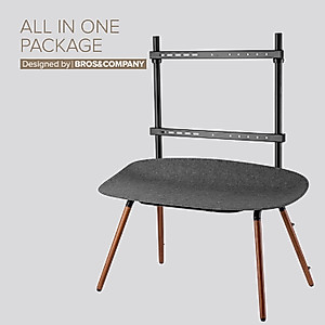 POUT E17 TV Studio Display - Solid Wood Legs Metal Base w/Height Adjustable Black Bracket & Felt Shelf - Supports Max Load 88lbs 55 to 70 Inch LED VESA Screens - Universal TV Mount (Black Walnut)