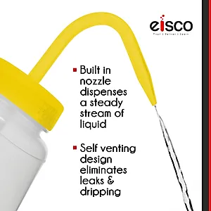EISCO Wash Bottle for Isopropanol, 500ml - Labeled with Color Coded Chemical & Safety Information (4 Colors) - Wide Mouth, Self Venting, Low Density Polyethylene Labs