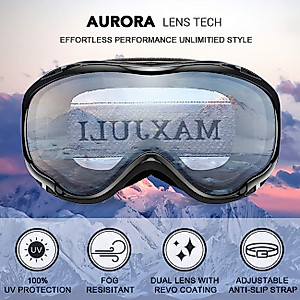 JULI Ski Goggle/Snow Snowboard Goggles for Men, Women & Youth - 100% UV Protection Anti-Fog Dual Lens(Black Frame/82% VLT Clear Len)