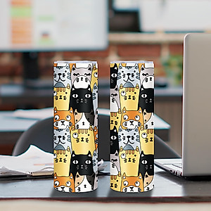 MoYueno Cat Mugs for Cat Lovers, Slim Kitty Tumbler with Lid & Straw & Brush, Kitty Coffee Mugs for Animal Lovers, Color Animal Tumbler 20 Oz