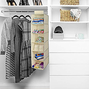 Smart Design Shelf Cubby Hanging Organizer w/ Hook & Loop - VentilAir Material - Clothing, Clothes, Accessories, & Closet Storage - Home Organization (6-Tier, Beige w/ Slate Trim)