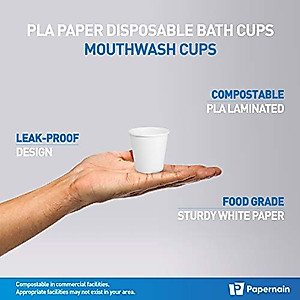 Papernain [2 oz, 50-Count, PLA White] Compostable Paper Disposable Bath Cups, Mouthwash Cups, Bathroom Cups